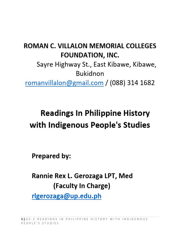 GE-2 Readings in Philippine History With Indigenous People's Studies | PDF | Philippines