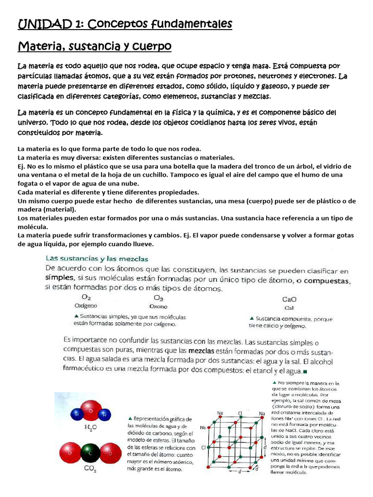 UNIDAD 1-CONCEPTOS FUNDAMENTALES FISICA - 4to Año | PDF | Importar | Sustancias químicas