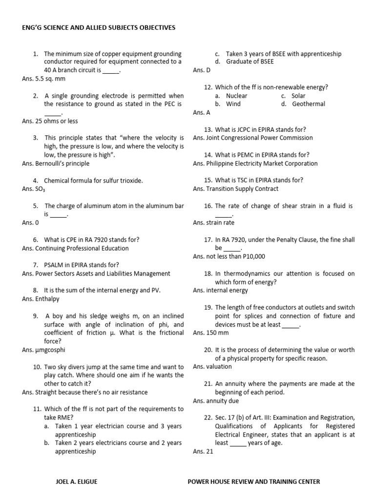 ESAS Reviewer Objective Type | PDF | Force | Gases