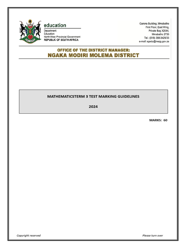 Mathematicsterm 3 Test Marking Guidelines | PDF | Science | Mathematics