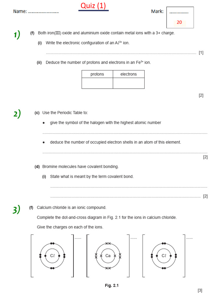Quiz 1 | PDF | Ion | Chemical Bond