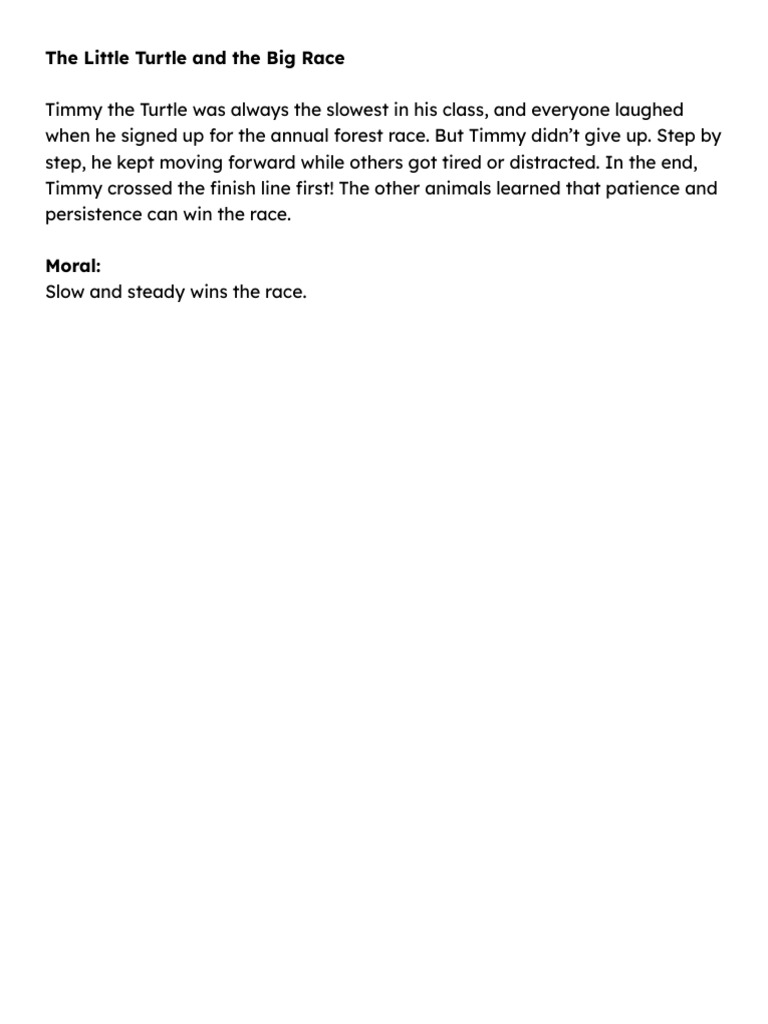 The Little Turtle and the Big Race | PDF