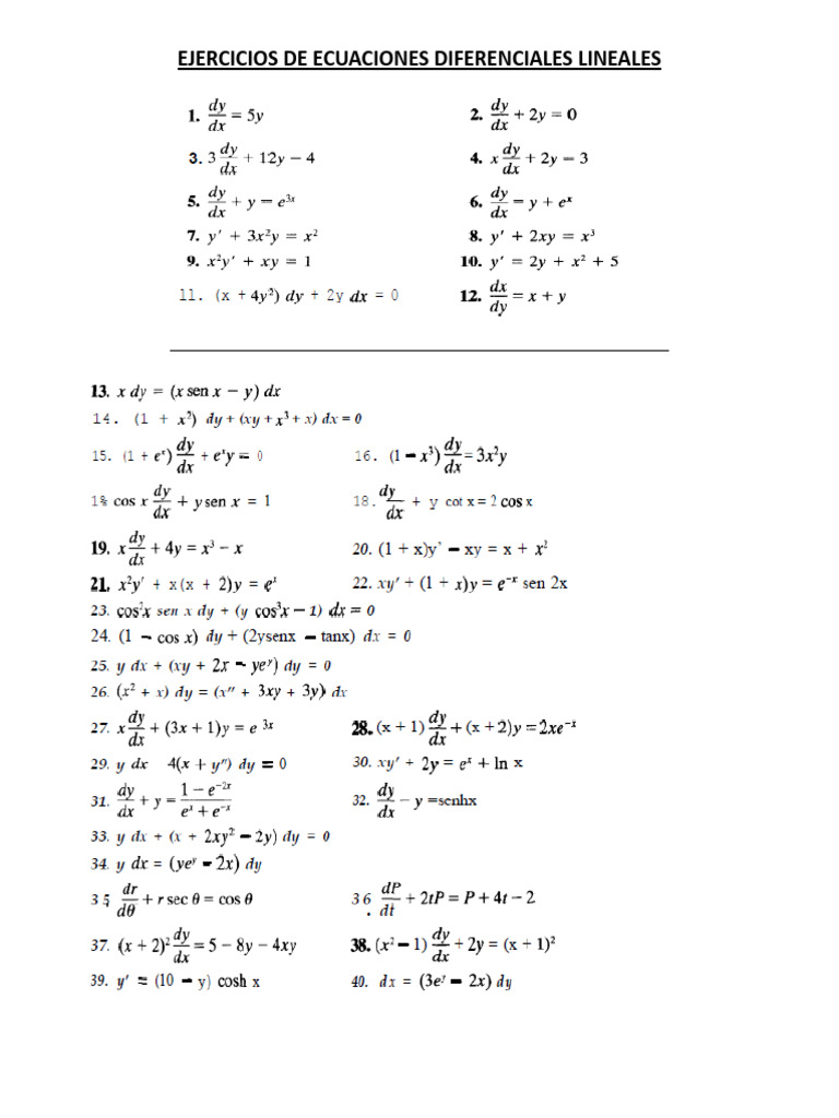 Ejercicios de Ecuaciones Diferenciales Lineales | PDF