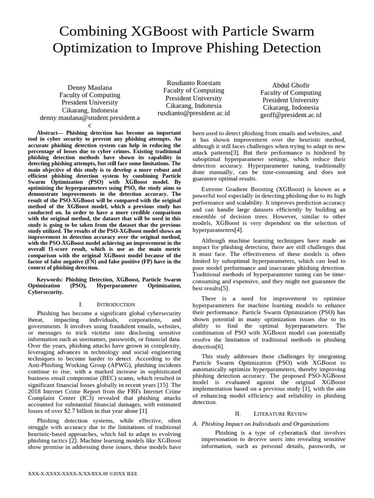 Combining XGBoost With Particle Swarm Optimization To Improve Phishing Detection (JOURNAL ...