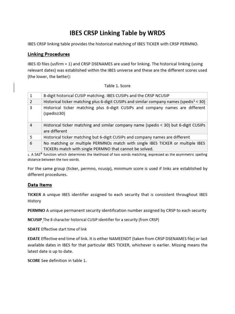 Ibes CRSP Linking Table by Wrds | PDF | Computing | Data Management