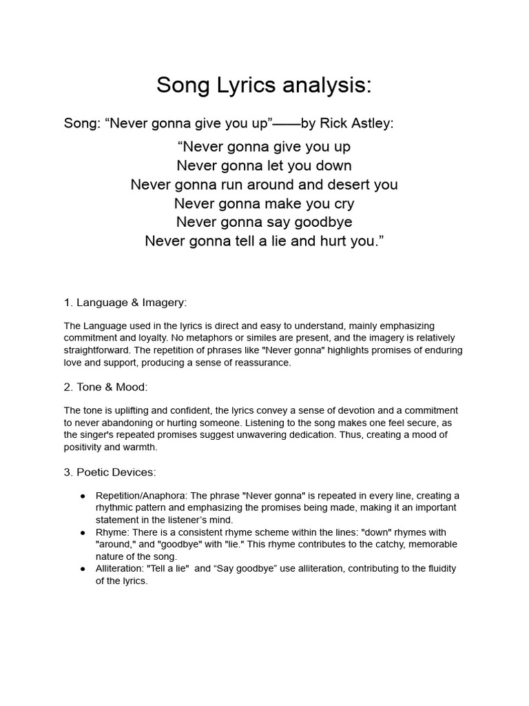 Song Lyrics Analysis | PDF | Rhyme | Poetry