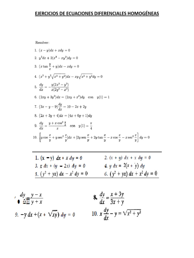 Ejercicios de Ecuaciones Diferenciales Homogeneas | PDF