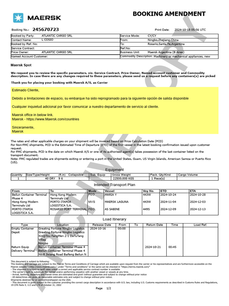 BookingConfirmation | PDF | Cargo | Indemnity