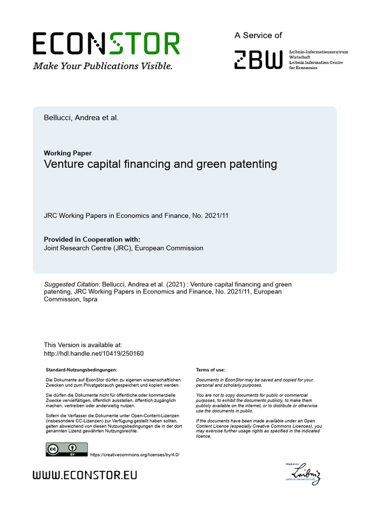 2021 Venture Capital Financing and Green Patenting | PDF | Fixed ...