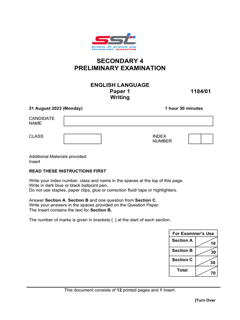2023 S4 Prelim P1_Question Booklet | PDF | Cognitive Science | Human Communication