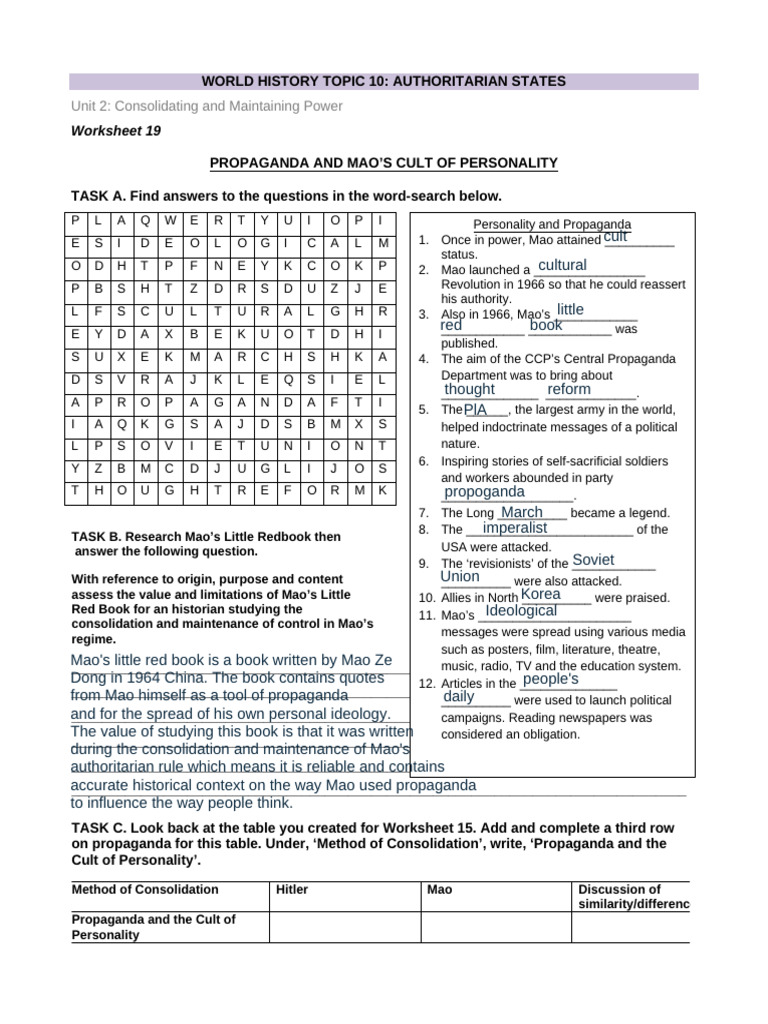 Paper 2 Worksheet 19 - Propaganda, Mao | PDF | Mao Zedong | Propaganda