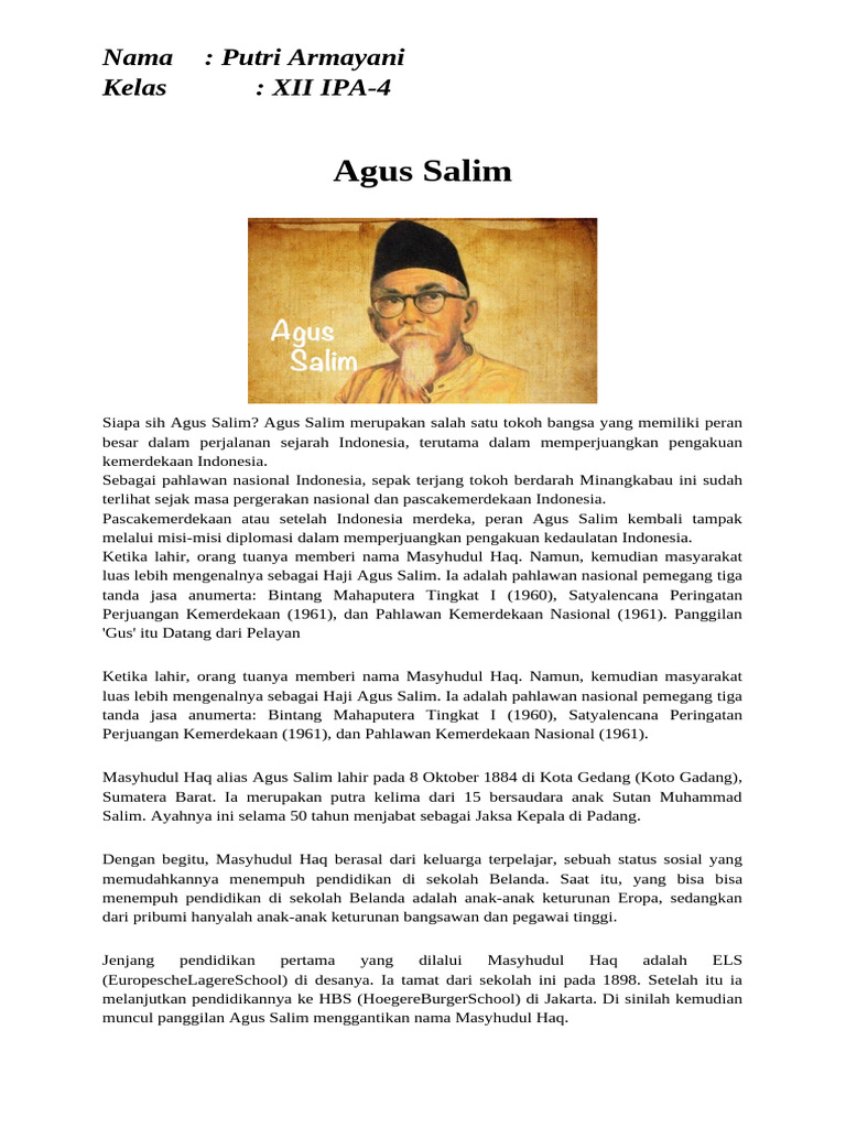 Biografi dan Peran Agus Salim | PDF