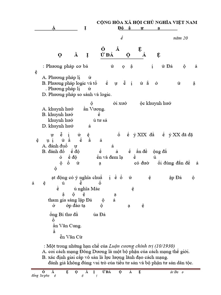 Ngan Hang Cau Hoi Trac Nghiem HP Lich Su Dang CSVN 1728095028 | PDF