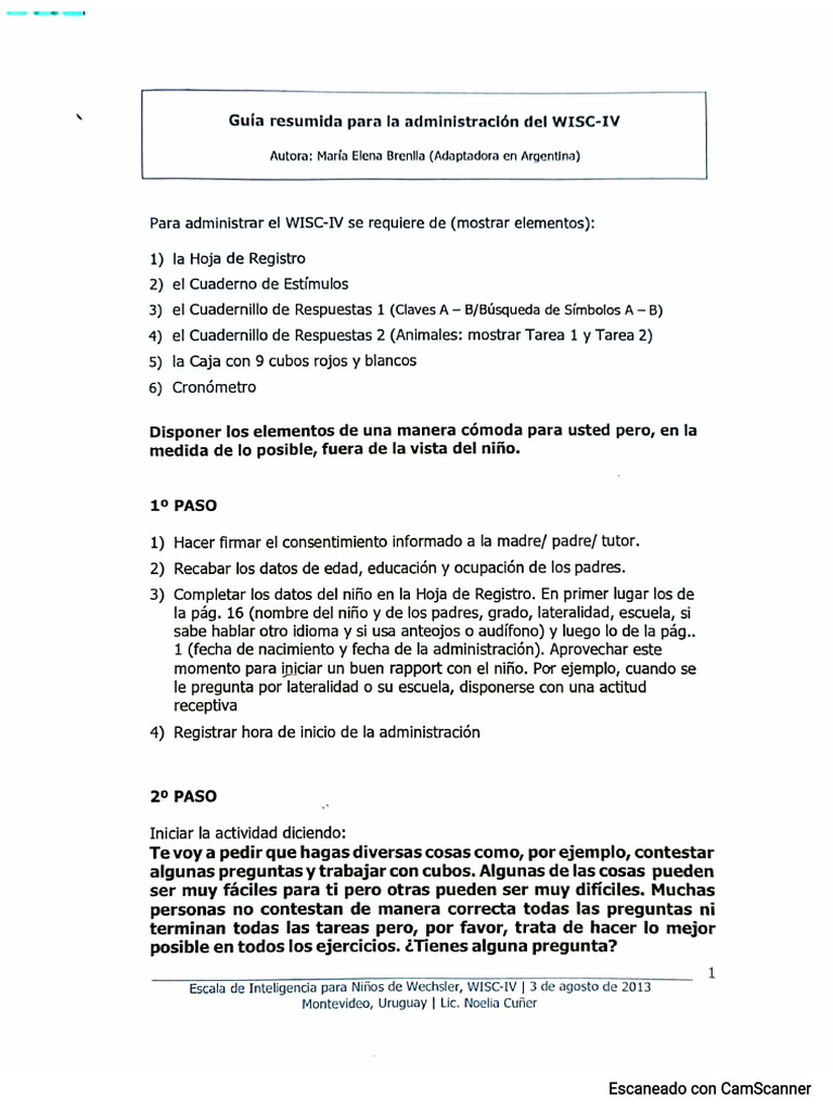 Guía Resumida para La Administración Del WISC - IV | PDF