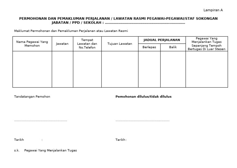 Permohonan & Pemakluman Perjalanan - Lawatan Rasmi Pegawai | PDF