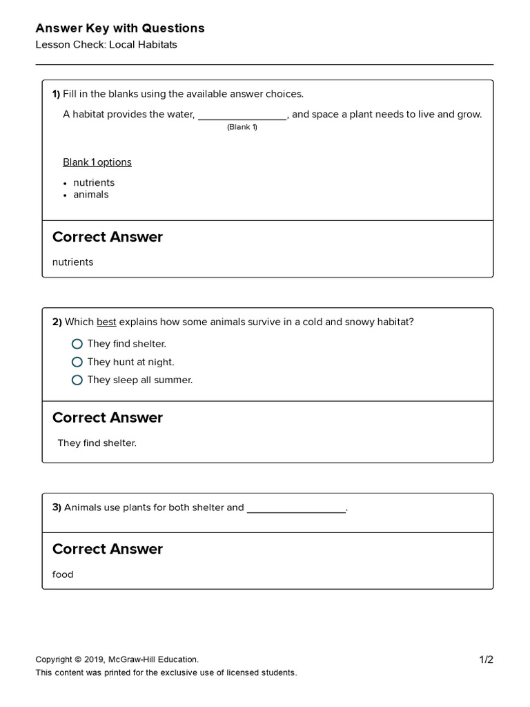 Lesson+Check+Answer+Key Local+Habitats | PDF | Science & Mathematics