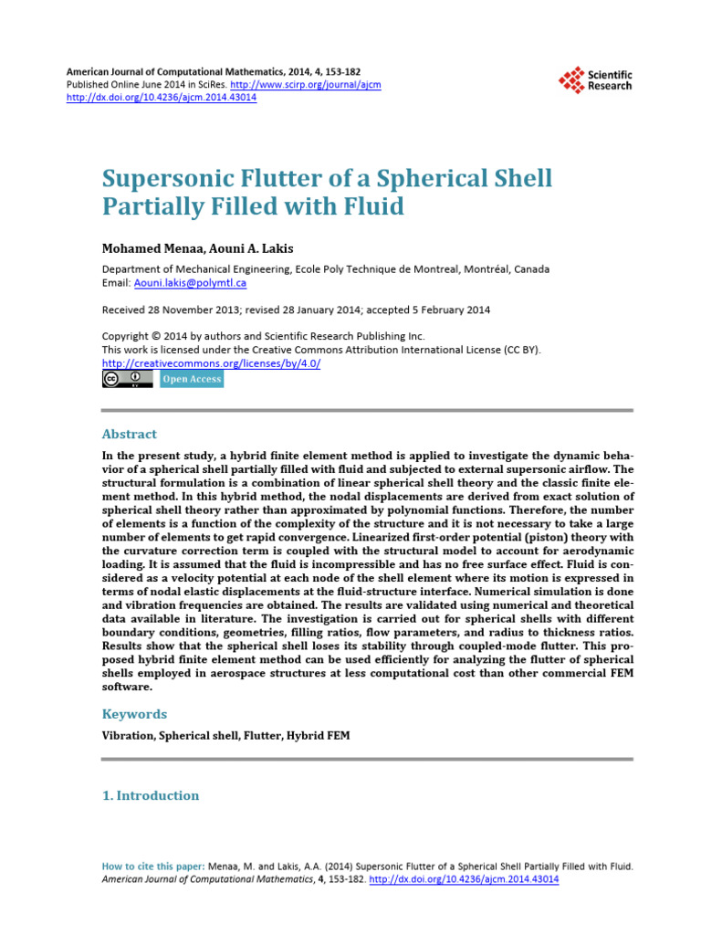 Menaa y Lakis - 2014 - Supersonic Flutter of A Spherical Shell Partially Filled With Fluid | PDF ...
