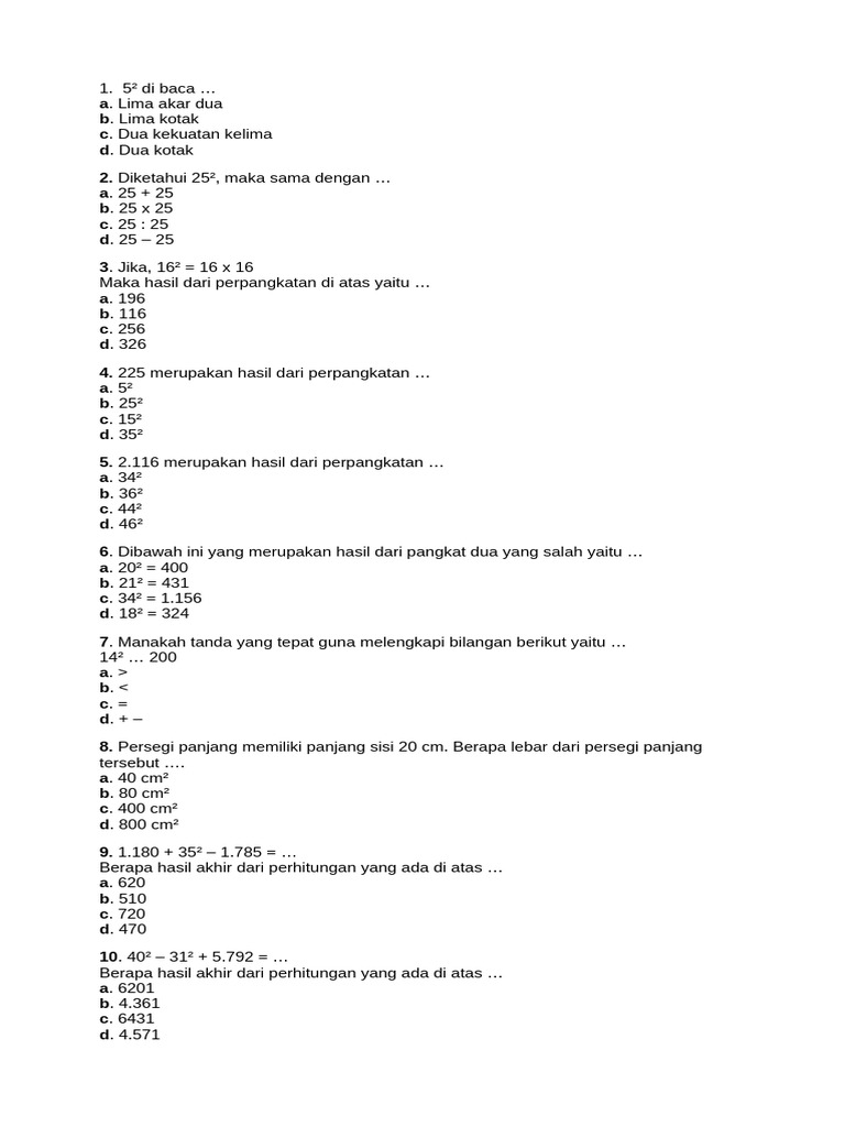 Soal Matematika Kelas 5: Perpangkatan dan Akar | PDF | Metode & Bahan Ajar