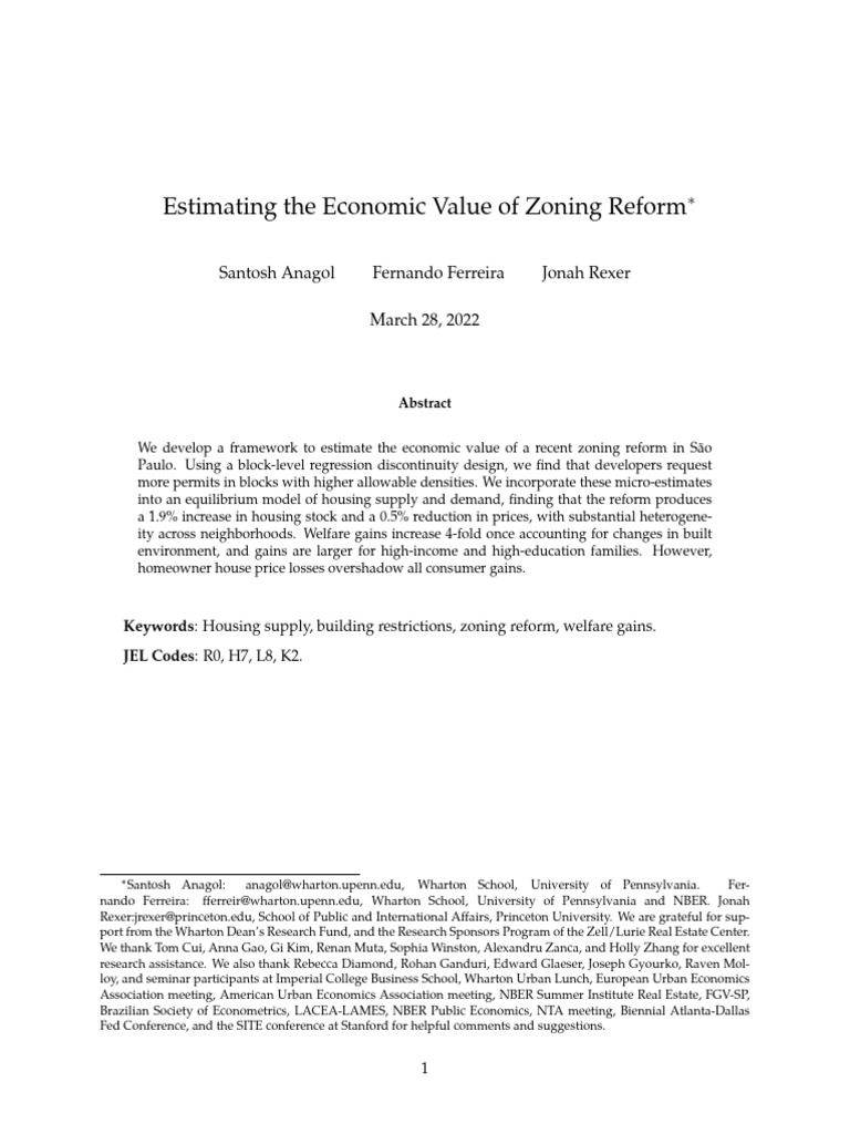 EstimatingTheEconomicValueOfZoning Preview | PDF | Cost Of Living | Zoning