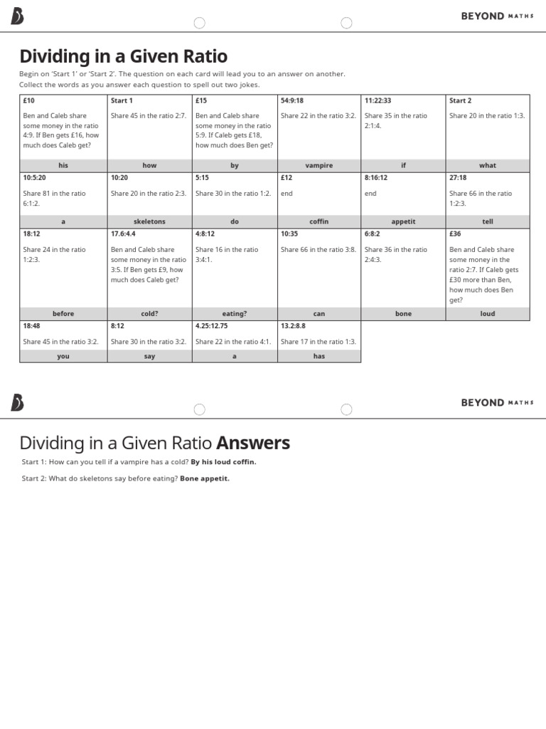 Activities 1 - Dividing in A Given Ratio Activity Sheet | PDF