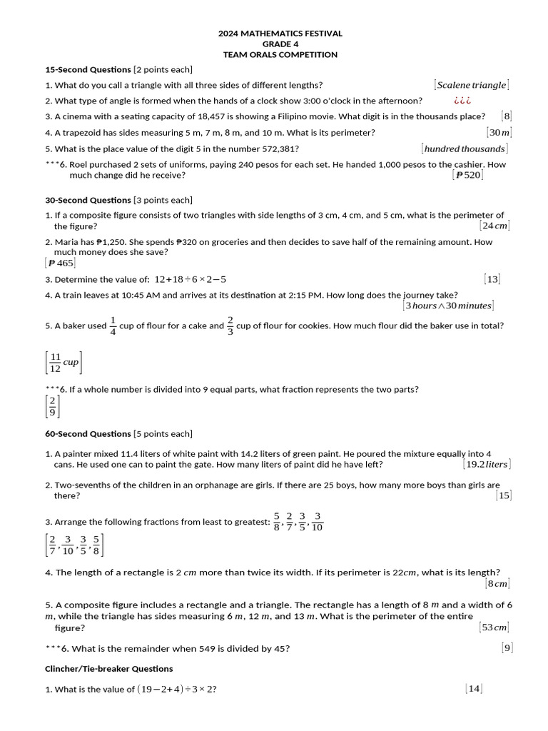 2024 Div Math Fest Grade 4 | PDF | Rectangle | Elementary Geometry