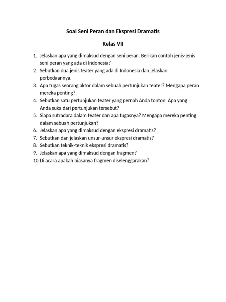 Soal Seni Peran Kelas VII | PDF | Seni