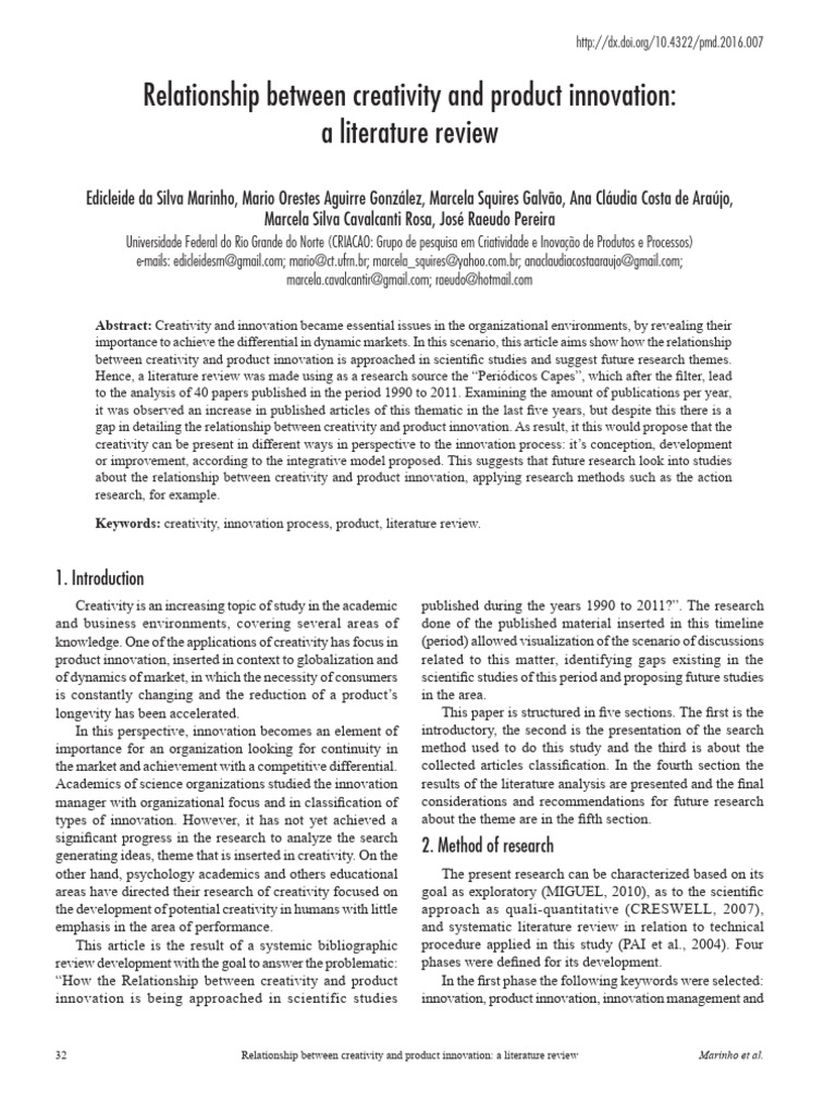 Relationship Between Creativity and Product Innovation: A Literature ...