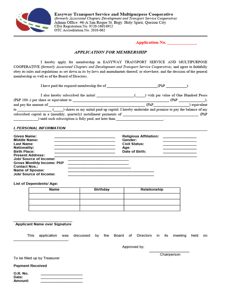 Membership Application Form V.3 (Sample) | PDF