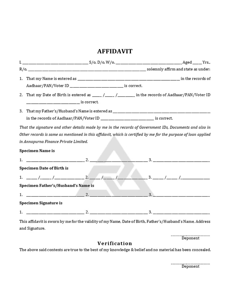 Affidavit for Identity Verification | PDF