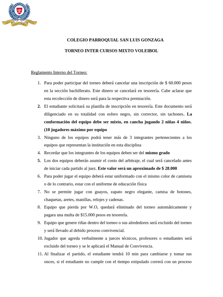 Reglamento Torneo Voleibol Mixto San Luis | PDF