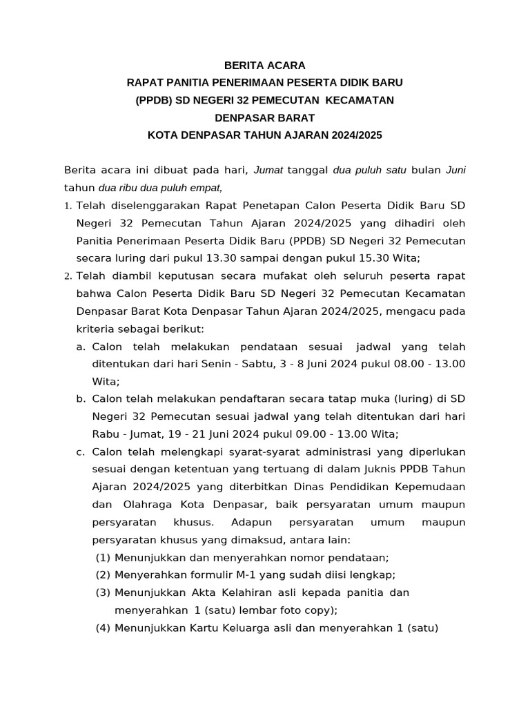 Format Laporan PPDB SD Tahun Ajaran 2024-2025 | PDF
