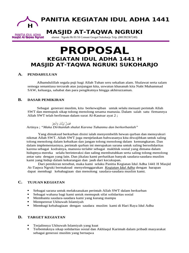 Proposal Kegiatan Idul Adha 1441 H | PDF | Agama & Spiritualitas
