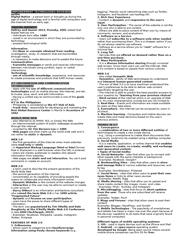 EMPOTECH REVIEWER | PDF | World Wide Web | Internet & Web