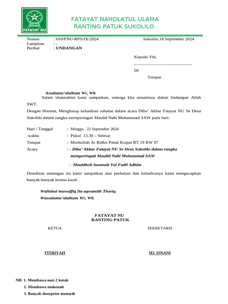 Undangan Fatayat | PDF