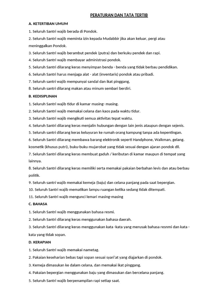 Tata Tertib Santri Pondok BTR | PDF | Perjalanan | Gaya Hidup