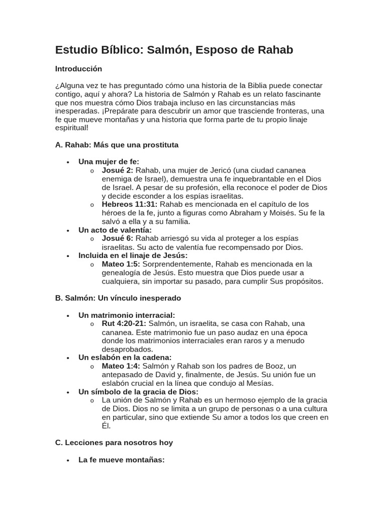 Salmón y Rahab: Fe y Redención Bíblica | PDF | Joshua | Contenido bíblico