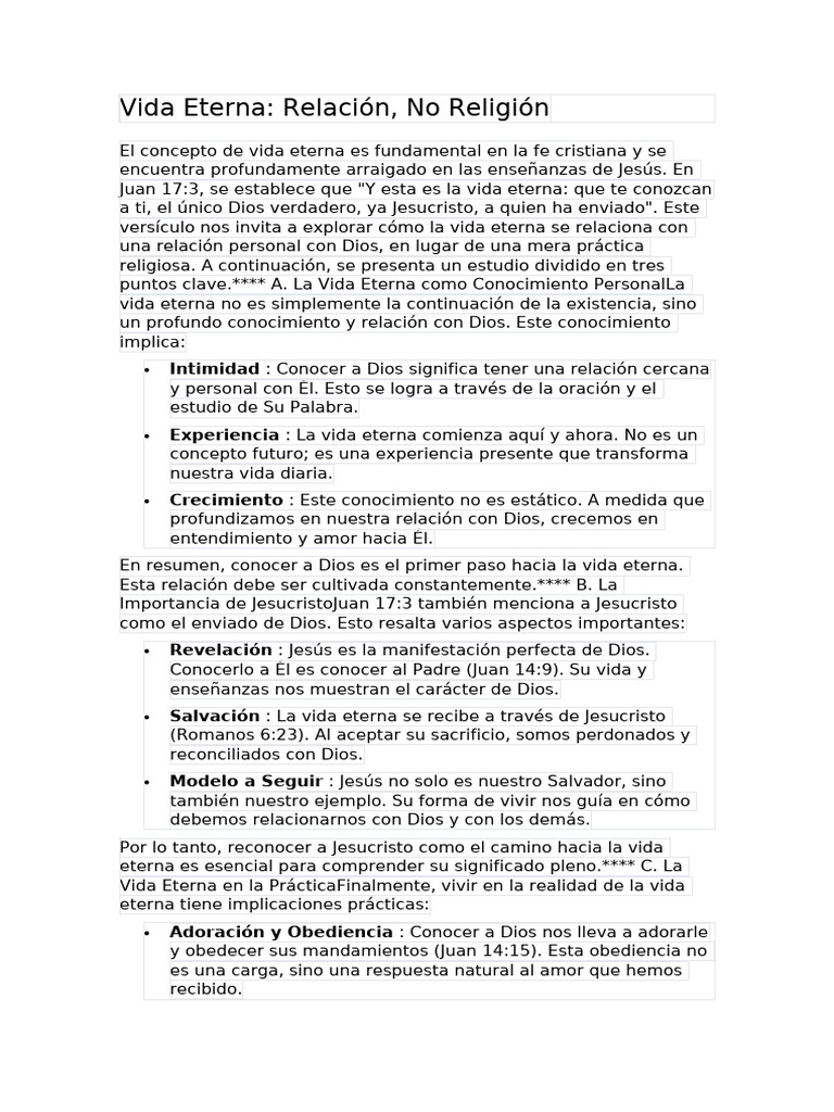Vida Eterna Relación, No Religión 3 | PDF | Vida eterna (cristianismo) | Dios