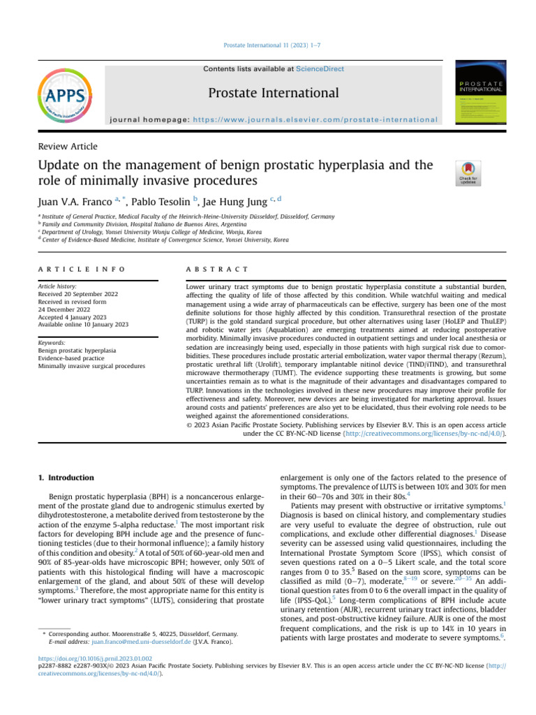 Update On The Management of Benign Prostatic Hyperplasia and The Role of Minimally Invasive ...