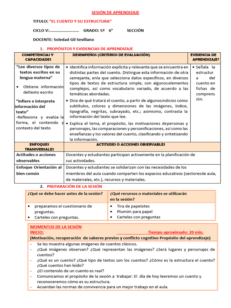 El Cuento Y Su Estructura Pdf Aprendizaje Enseñando