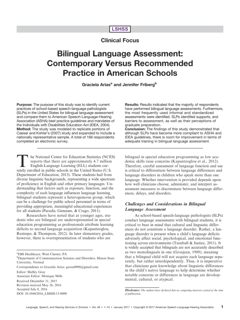 Bilingual Language Assessment in Schools | PDF | Multilingualism ...