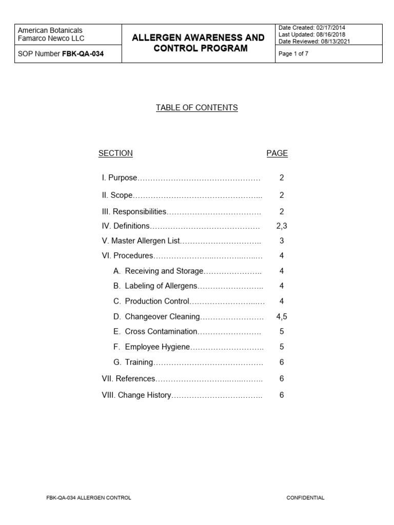 ALLERGEN AWARENESS AND CONTROL PROGRAM | PDF | Nut (Fruit) | Food Allergy