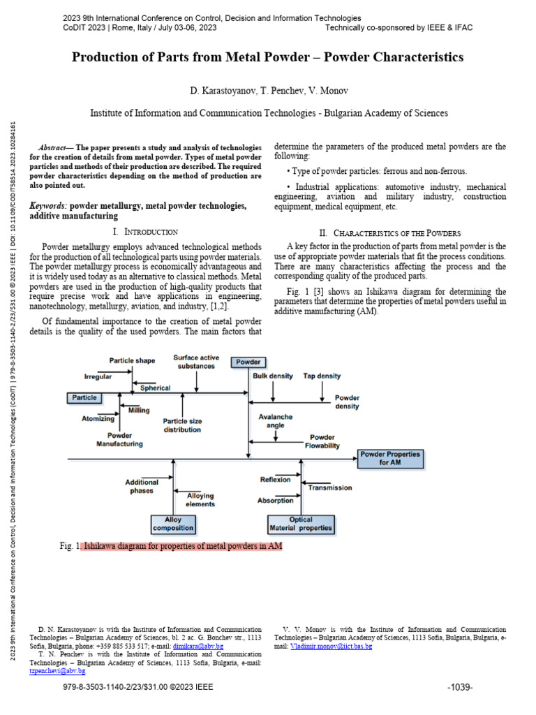 Production of Parts from Metal Powder Powder Characteristics | PDF ...