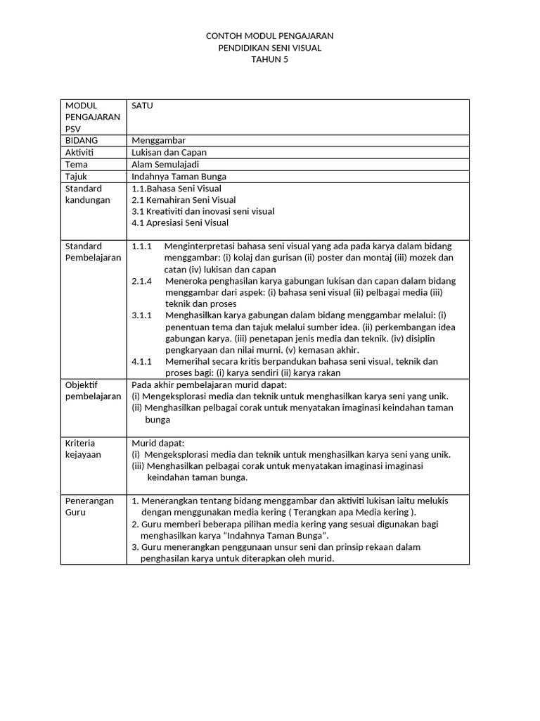 Modul Seni Visual Tahun 5 | PDF | Karier & Perkembangan | Seni