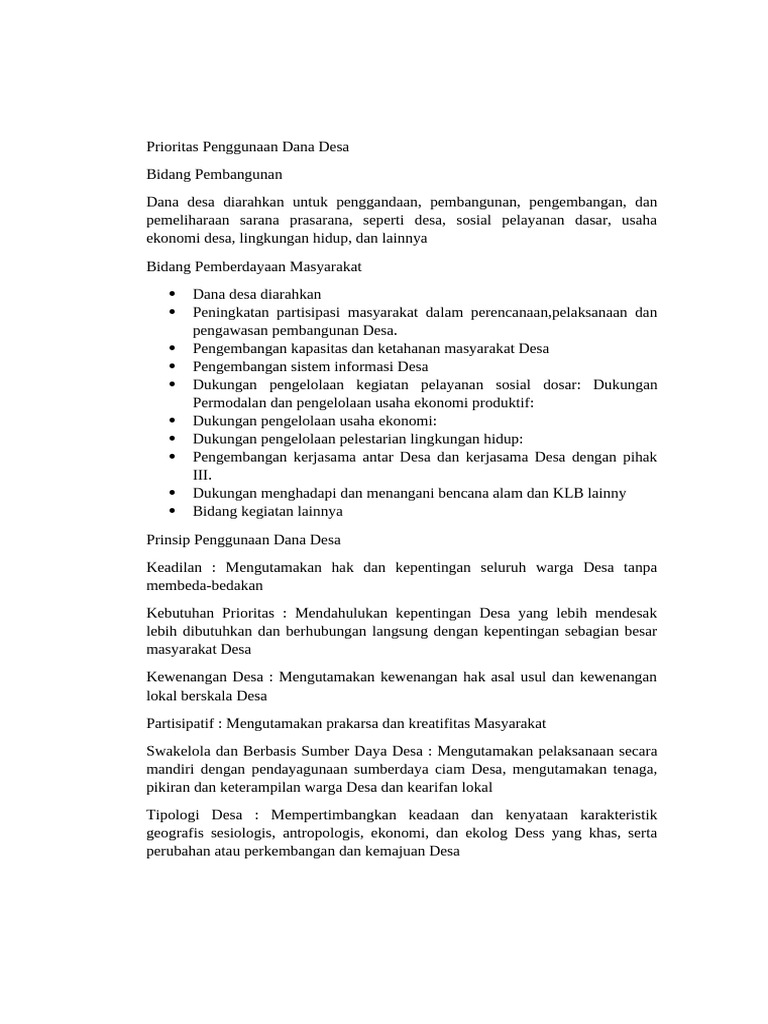 Prioritas Penggunaan Dana Desa | PDF