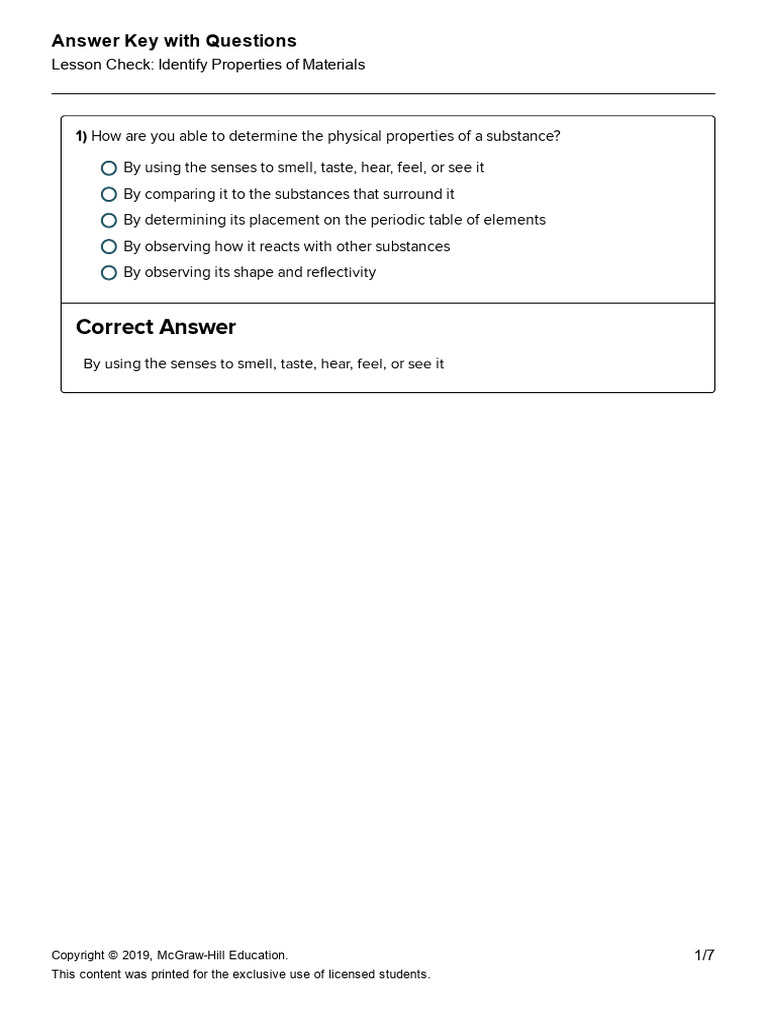 Correct Answer: Answer Key With Questions | PDF | Solubility ...