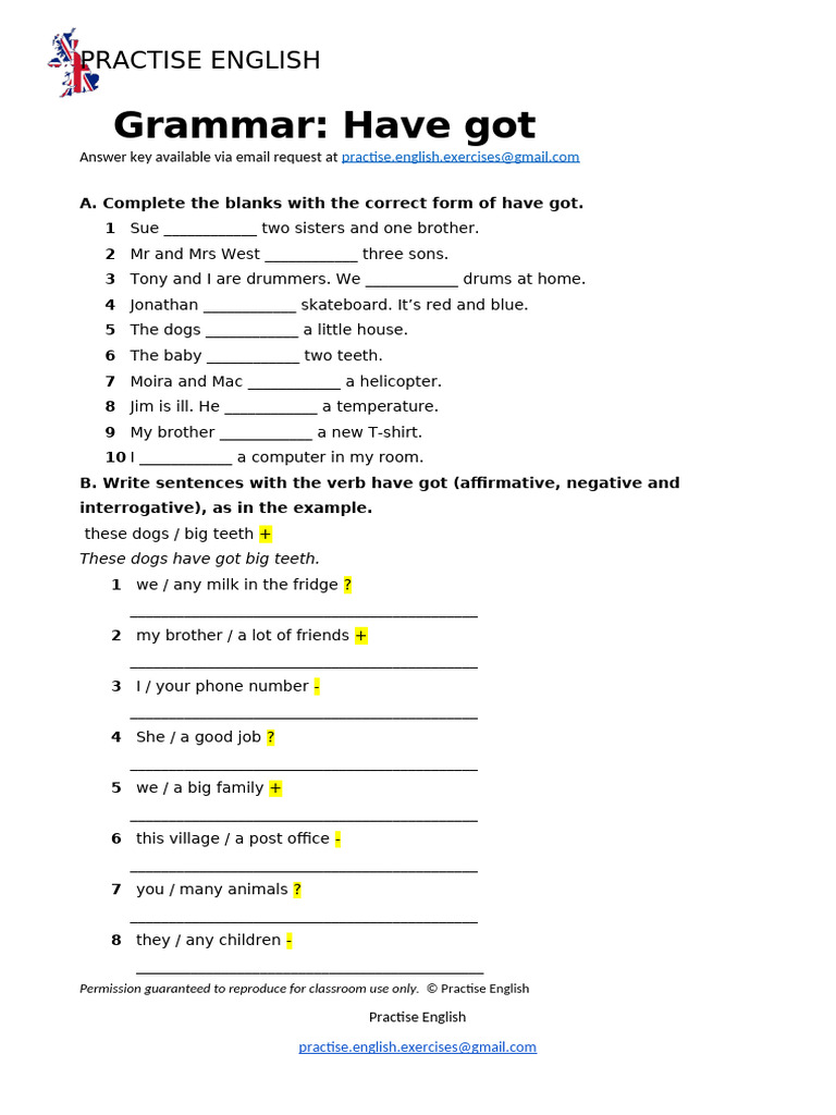 English Grammar: Have Got Exercises | PDF | Language Arts & Discipline