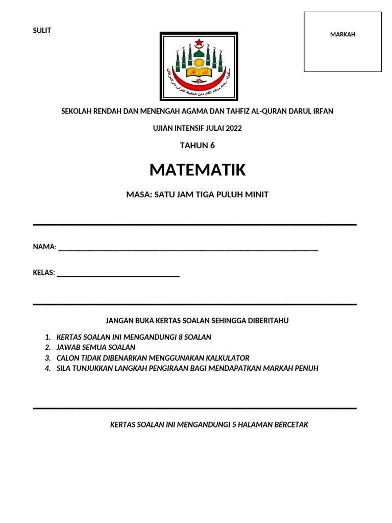 Matematik Tahun 6 Pdf