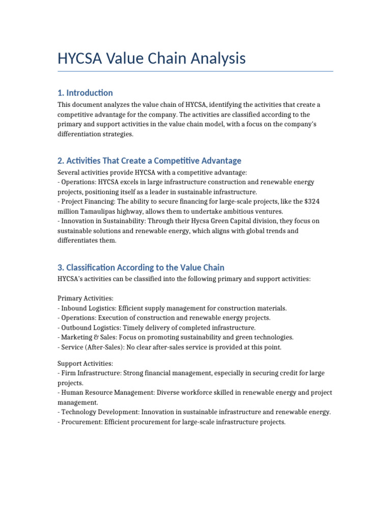 HYCSA Value Chain Analysis | PDF | Competitive Advantage | Value Chain