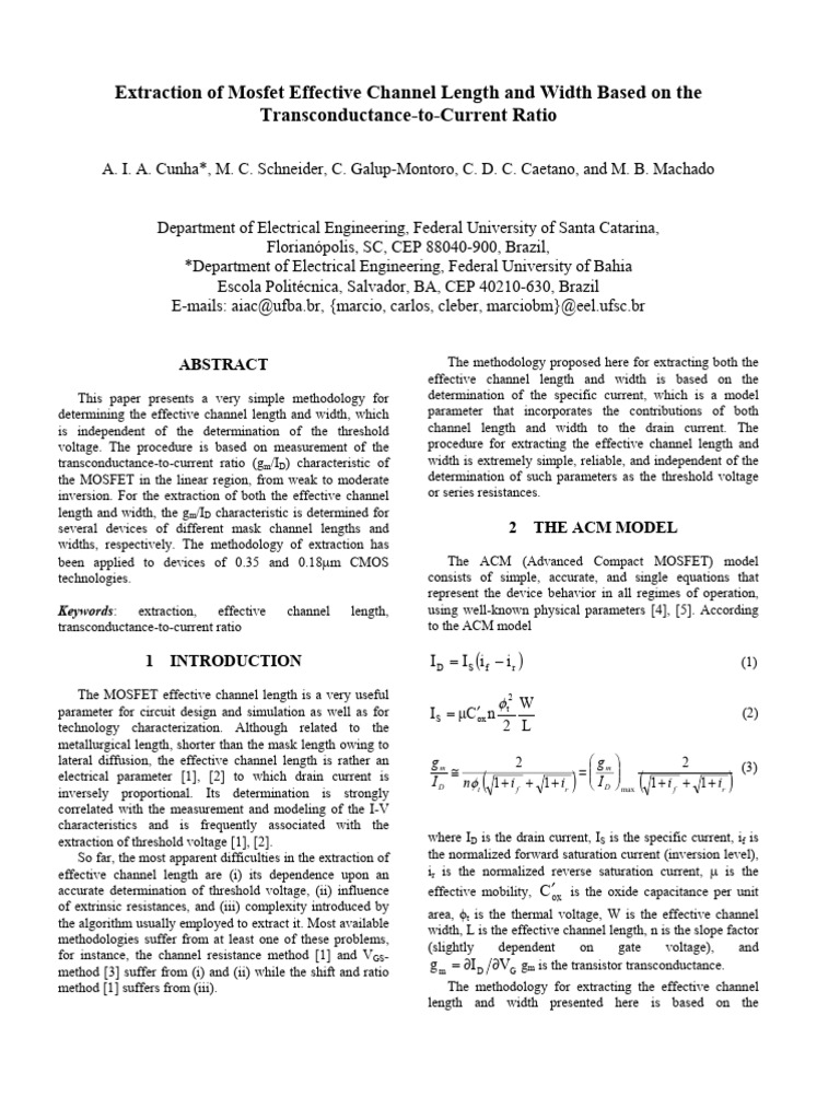 Extraction of Mosfet Effective Channel Length and Width Based On The Transconductance-to-Current ...