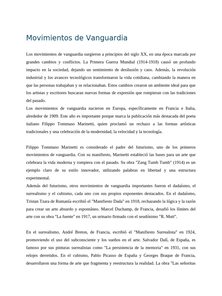Movimientos de Vanguardia | PDF | Vanguardia | Arte Moderno